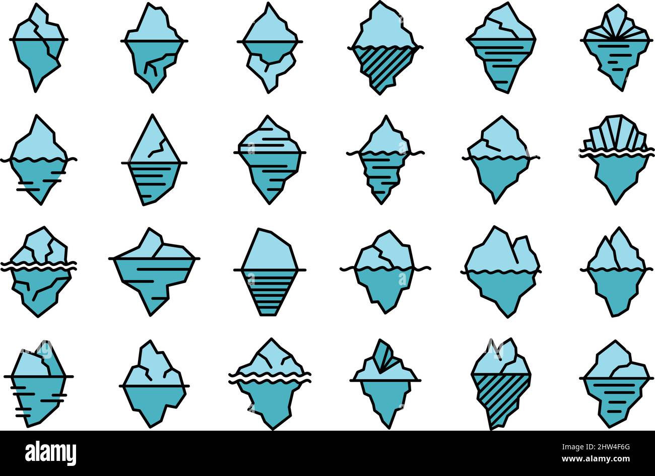 Iceberg icons set outline vector. Melting winter. Climate cold Stock ...