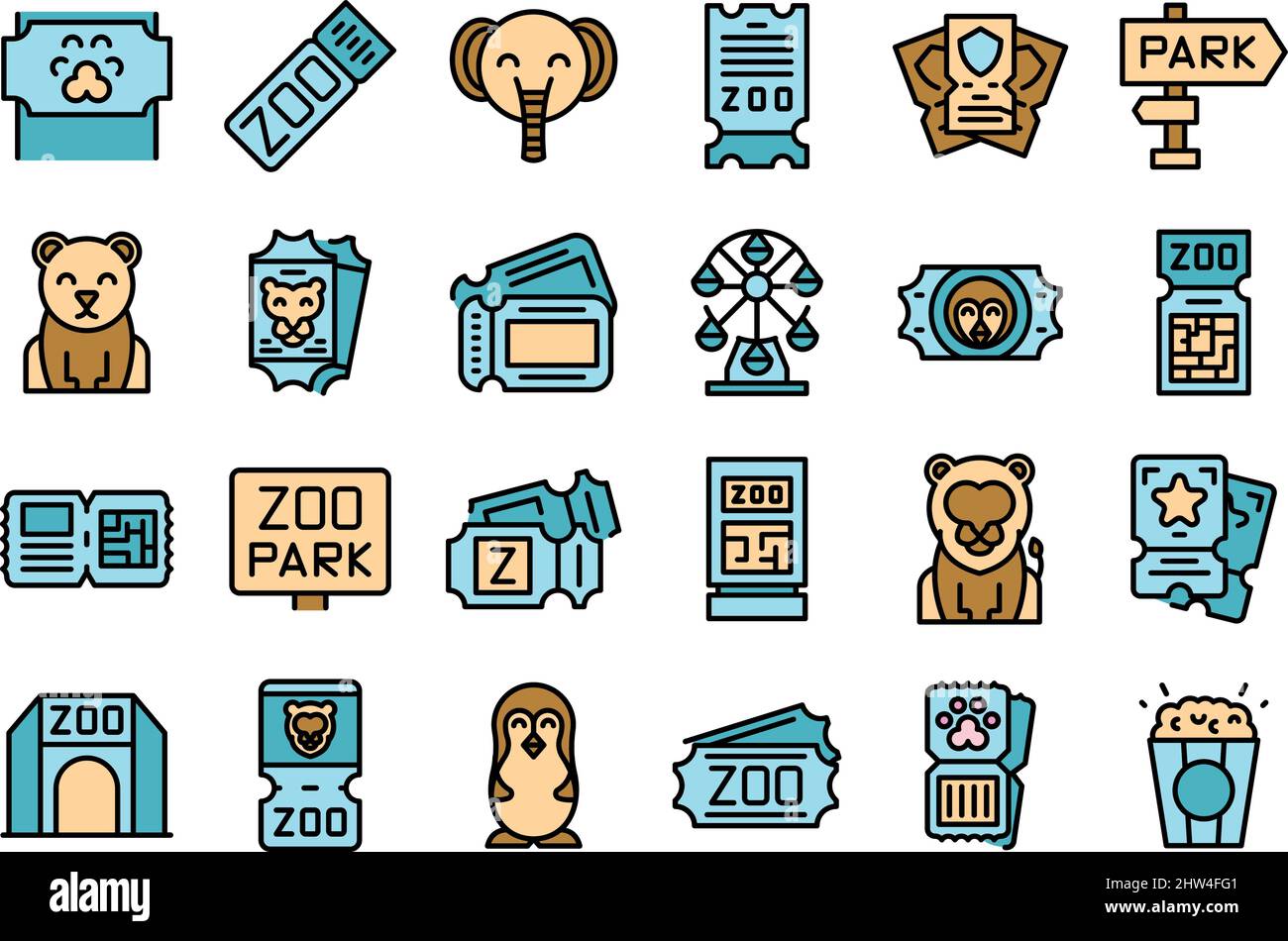 Zoo ticket icons set outline vector. Animal monkey. Ticket admit Stock ...