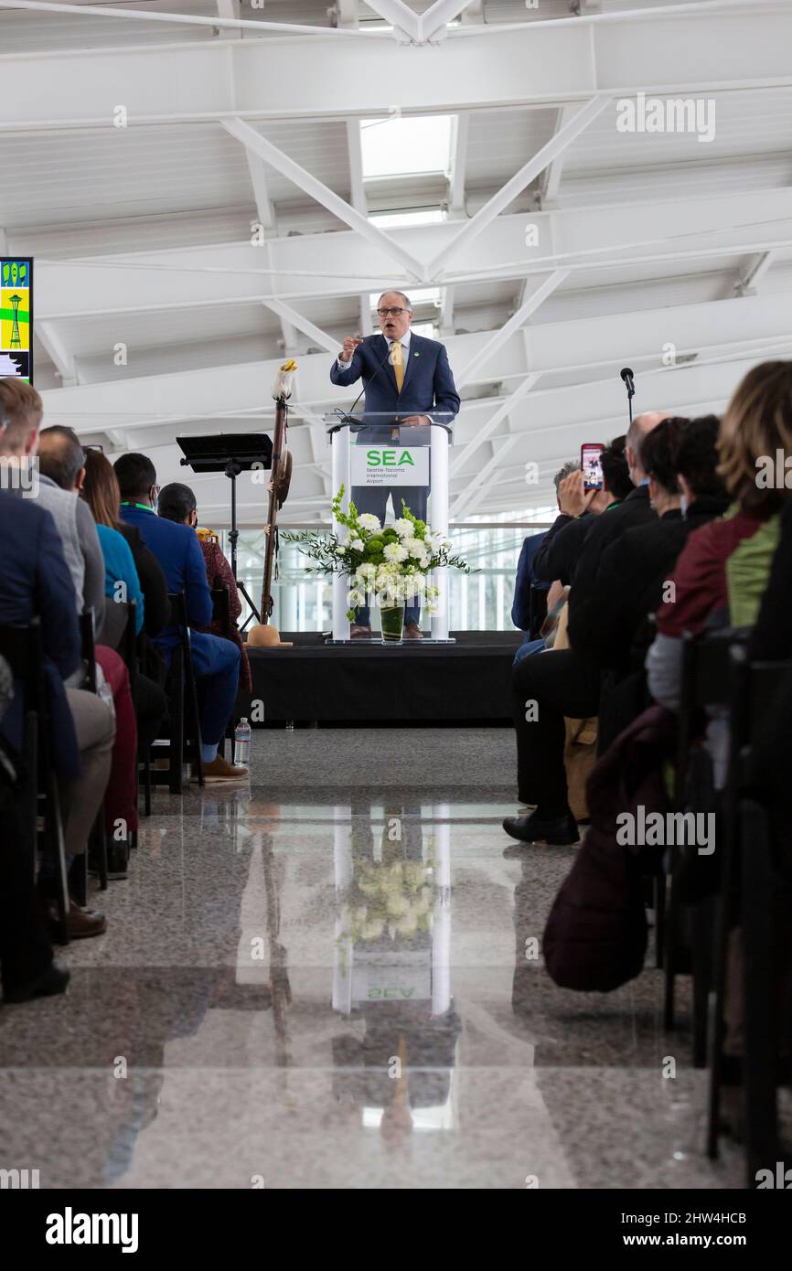 SeaTac, Washington, USA. 3rd March, 2022. Washington governor Jay ...