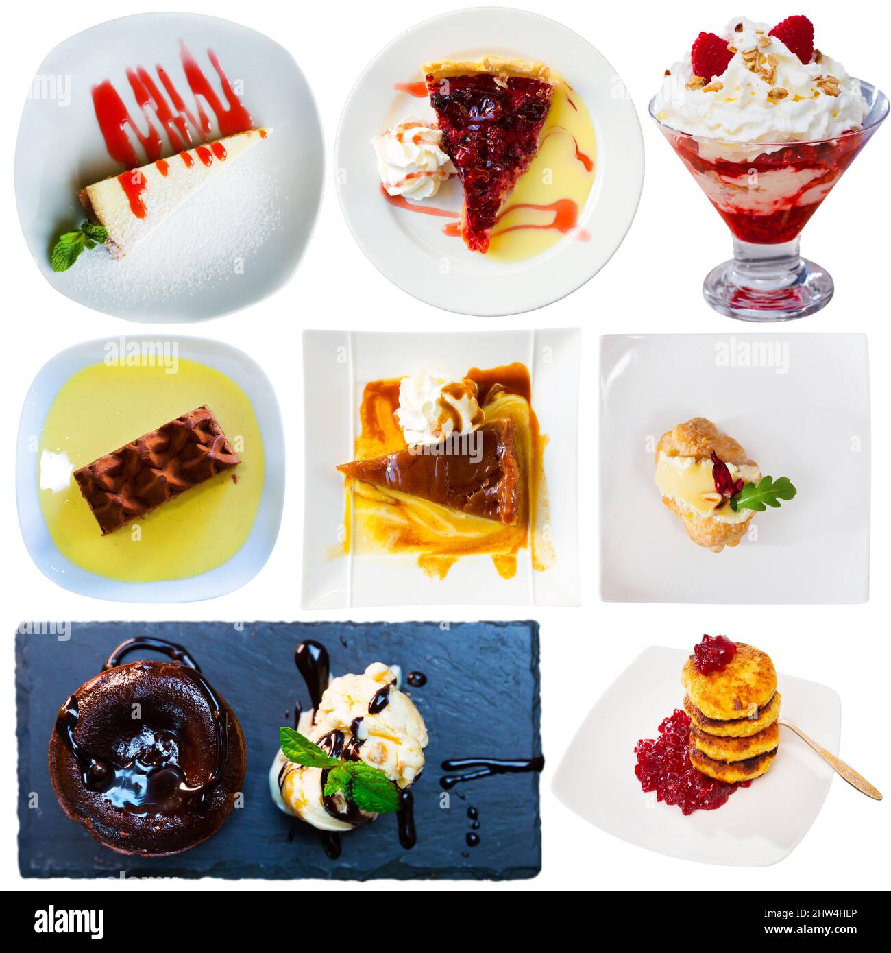 Collage of delicious desserts on a white background Stock Photo - Alamy