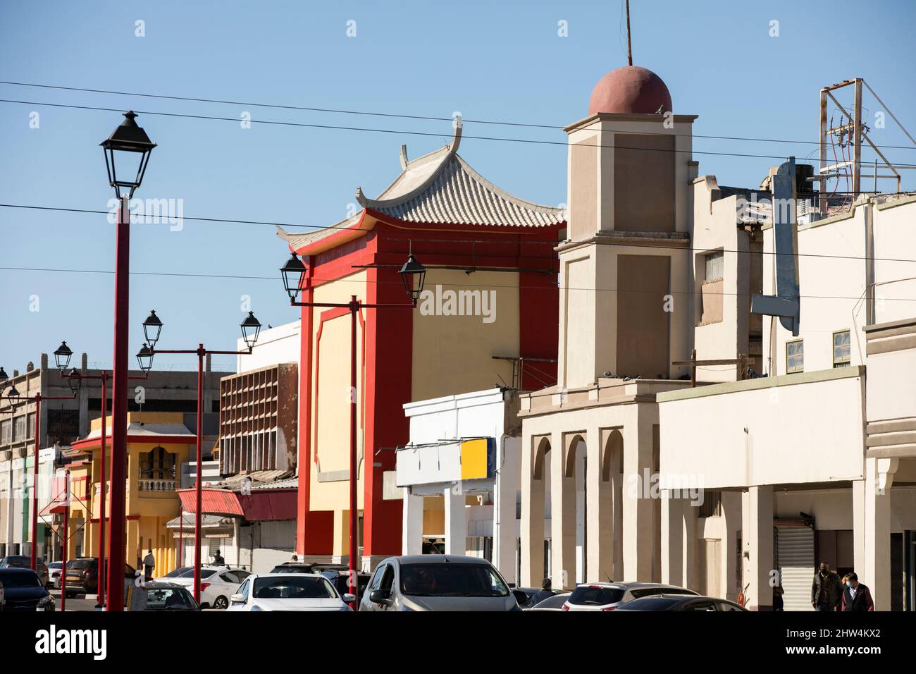 Daytime view of Chinese style architecture in downtown Mexicali, Baja ...