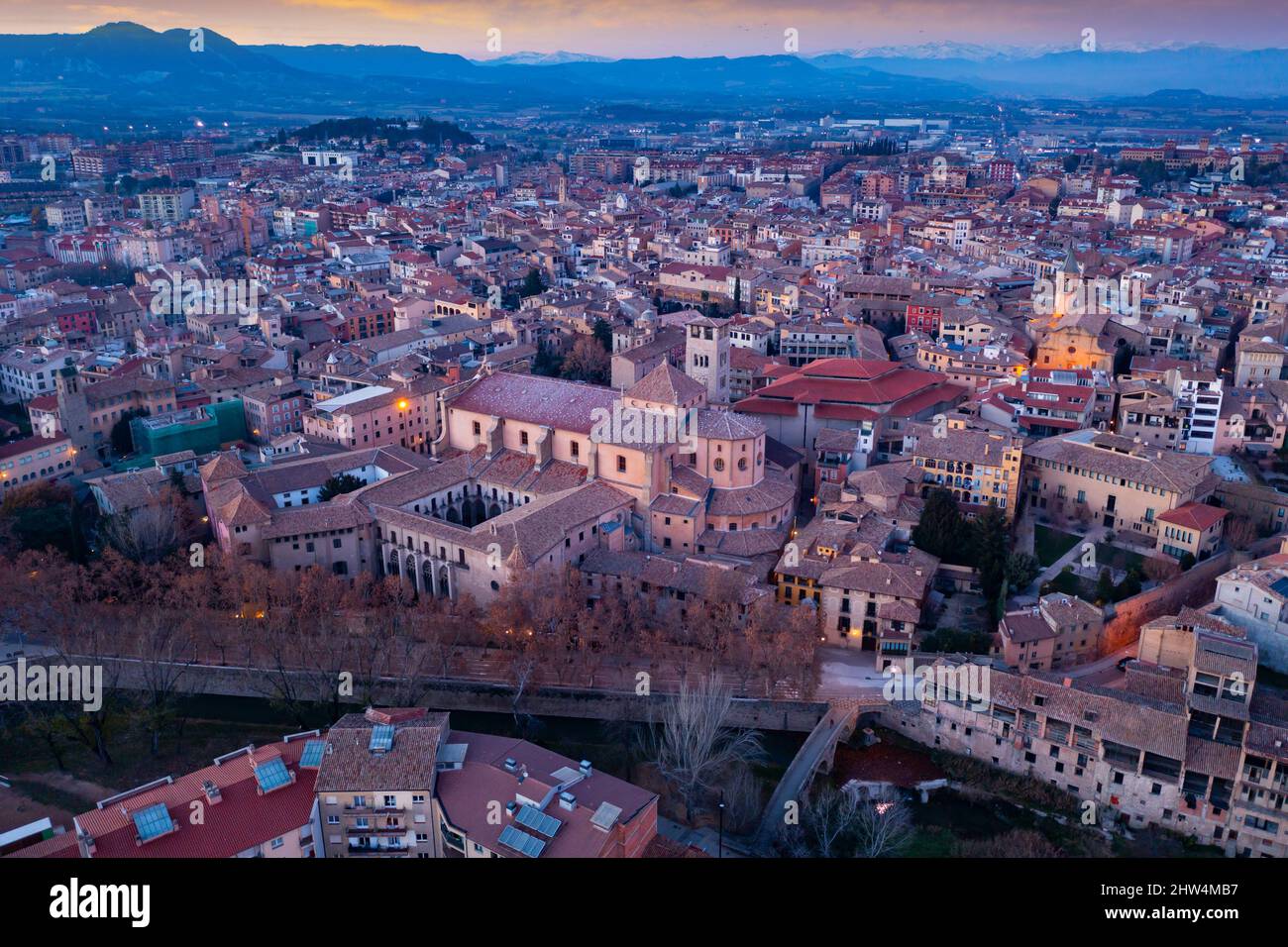 Aerial view of Vic town with ancient cathedral on winter twilight Stock ...