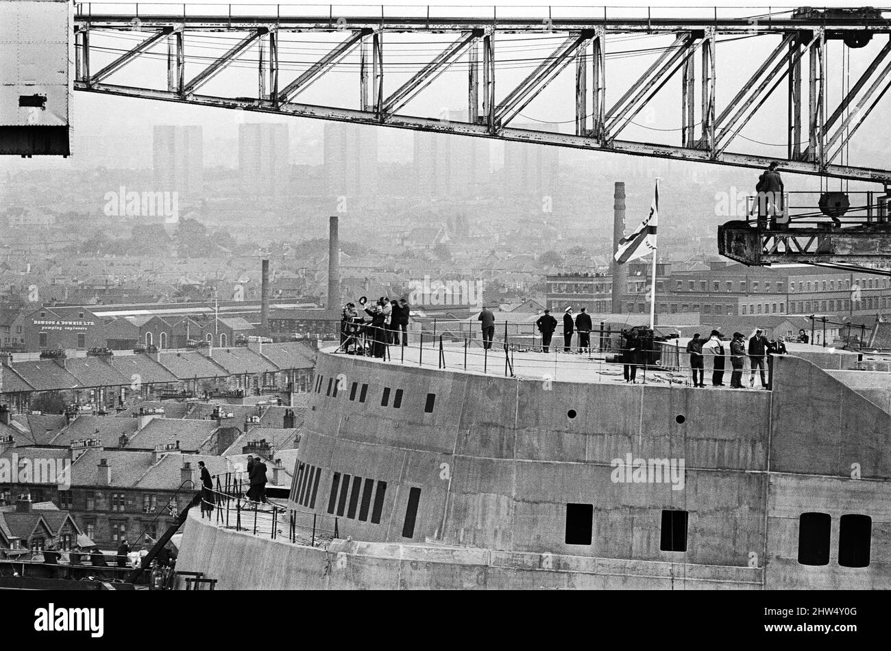 Queen Elizabeth II launching the Cunard Cruise Liner, The QE2 in the ...