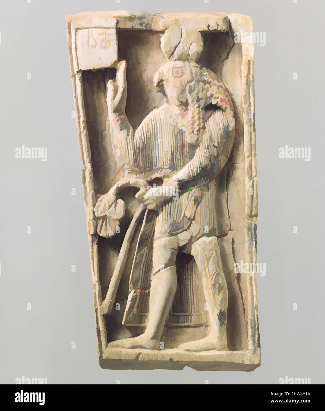 Art inspired by Furniture plaque carved in relief with a falcon-headed ...
