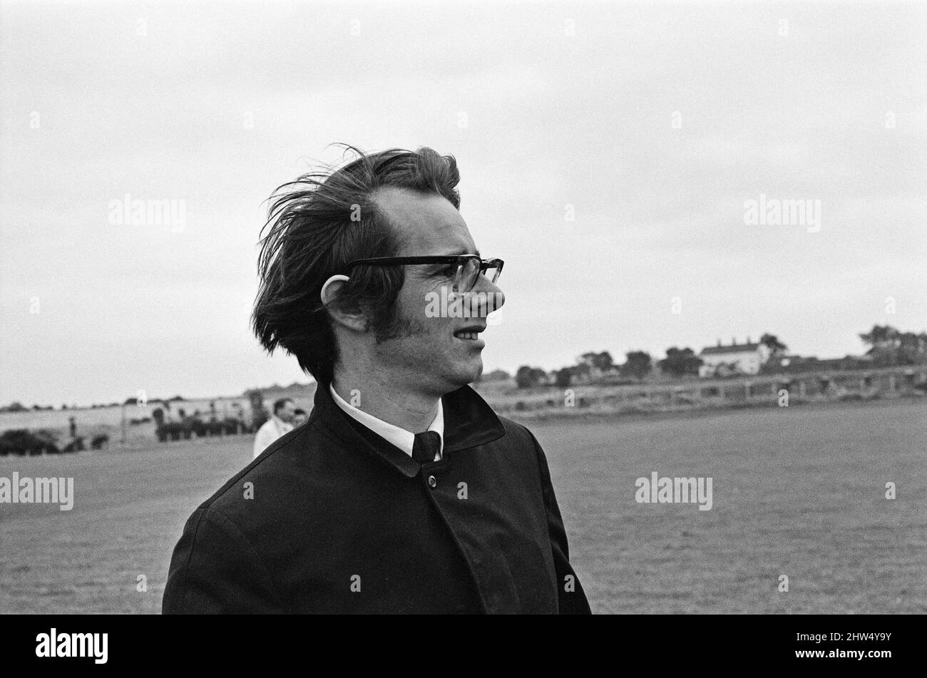 Ken Loach, (film director) on the school football playing field, during ...