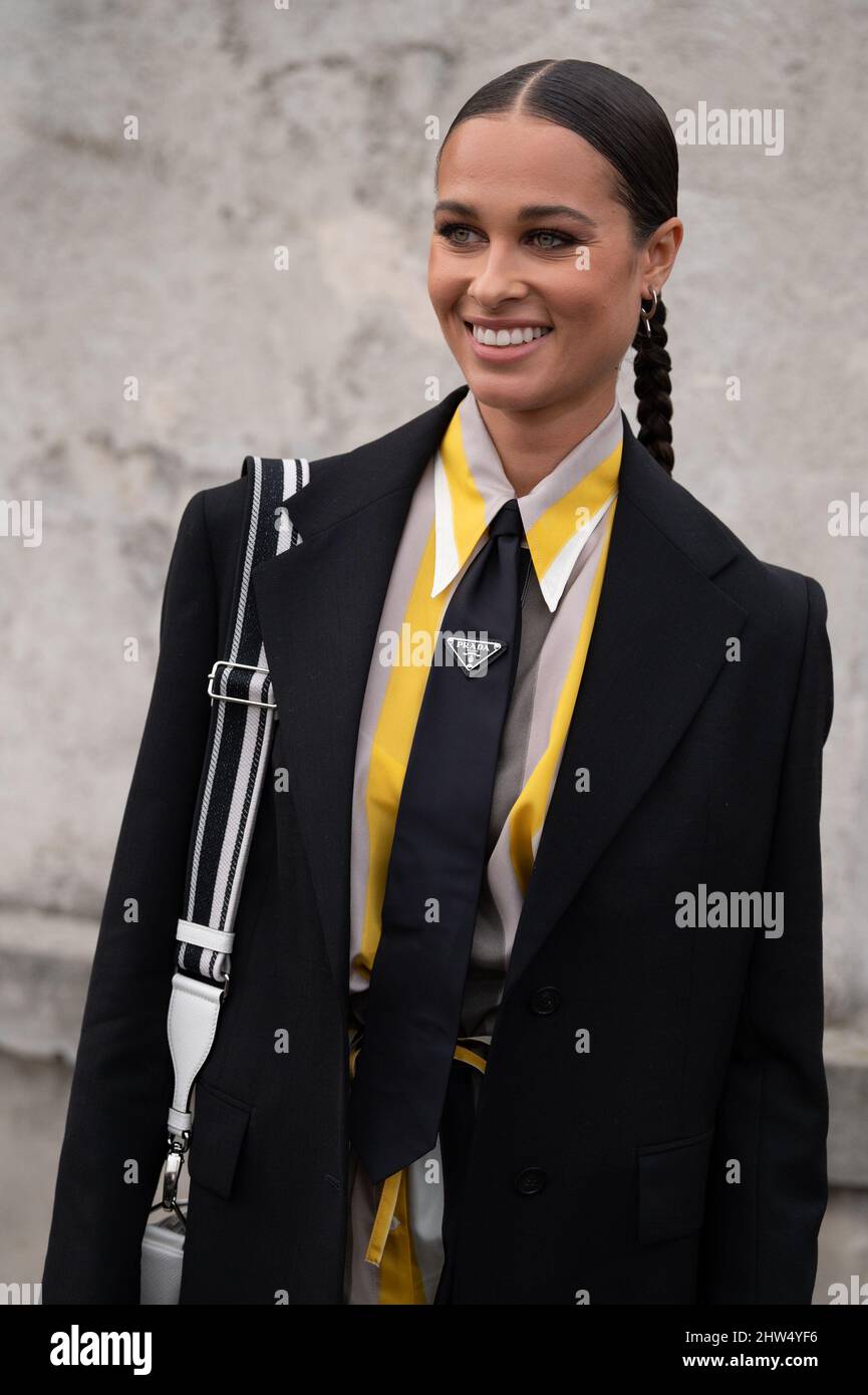 Sarah Lysander outside Prada fashion show during the Milan Fashion Week ...