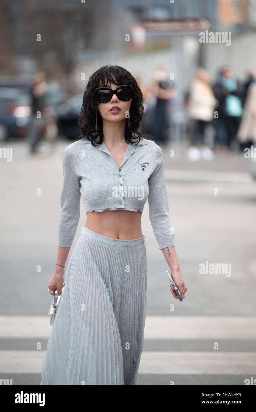 Xia Yan outside Prada fashion show during the Milan Fashion Week Fall ...