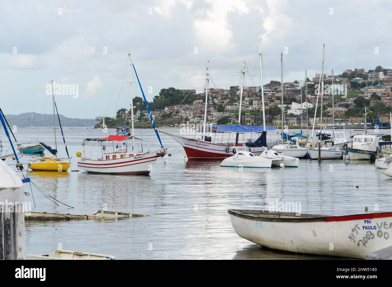 Fishing and tour boats docked at Ribeira marina in Salvador city, Bahia ...