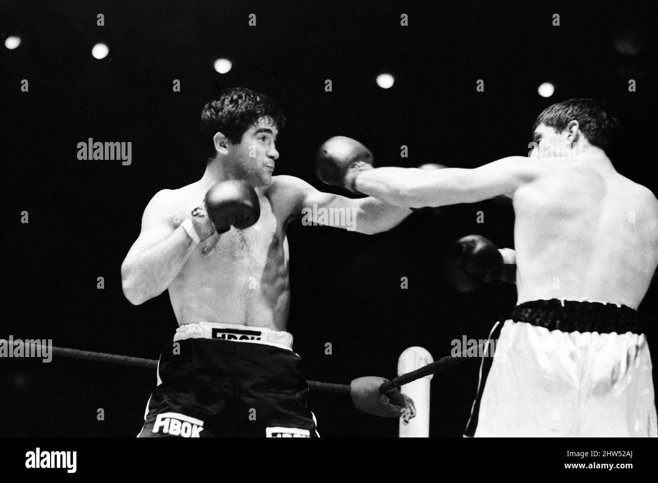 Boxing match between Jimmy Tibbs (white shorts) v Franco Macchia, held ...