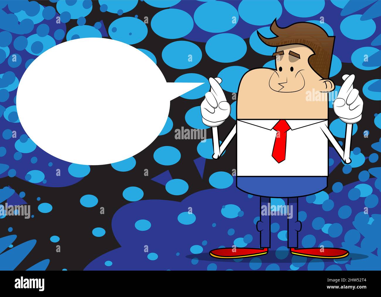 Simple retro cartoon of a businessman crossing his fingers and wishing ...