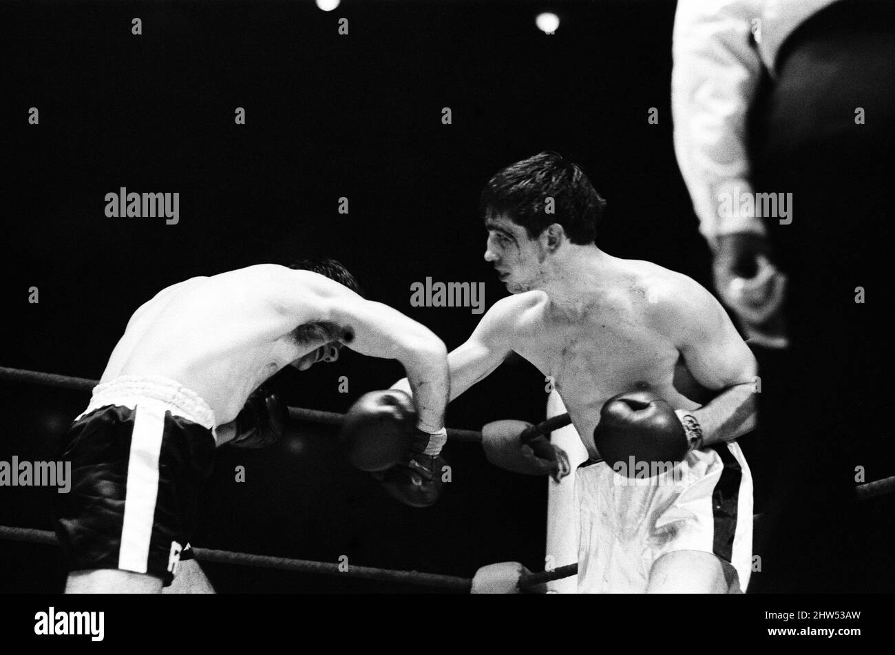Boxing match between Jimmy Tibbs (white shorts) v Franco Macchia, held ...