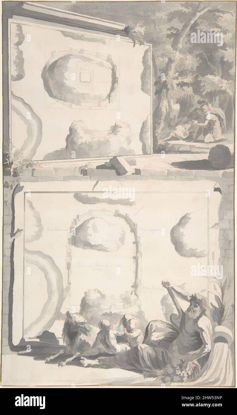 Art inspired by Two Maps of Ancient Rome with a River God and Romulus ...