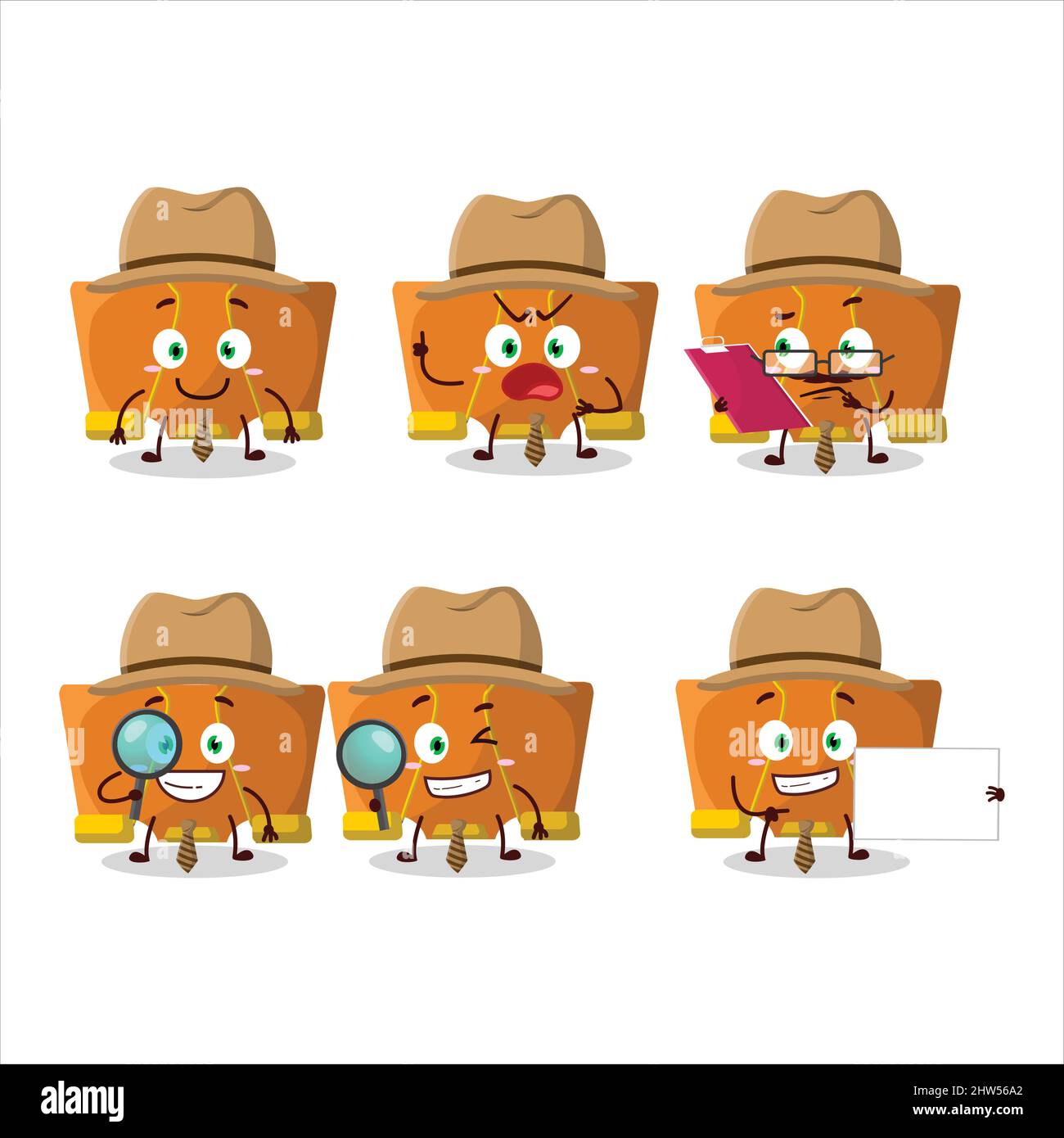 Detective orange binder clip cute cartoon character holding magnifying ...
