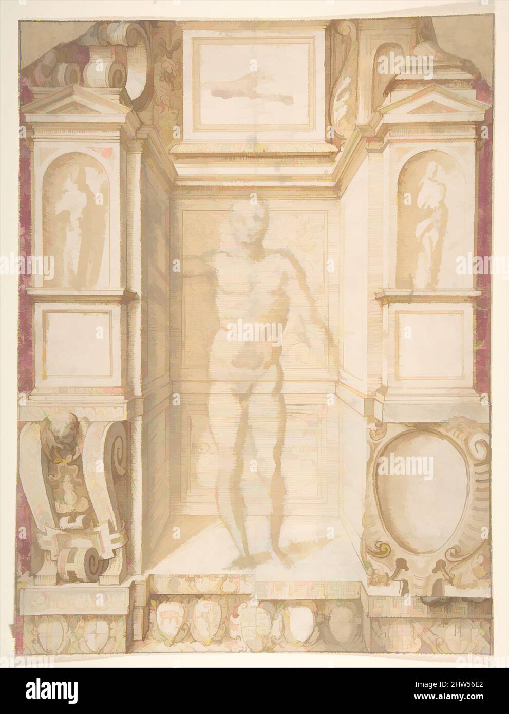 Art inspired by Study of a Figure in a Niche (Saint Ambrose; recto ...