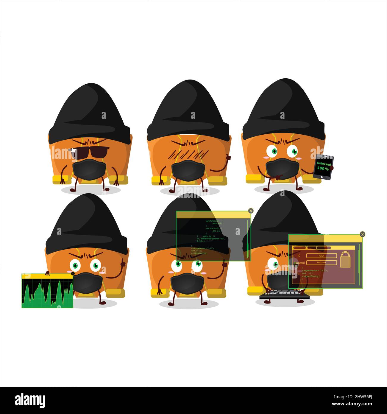 A Hacker orange binder clip character mascot with. Vector illustration ...