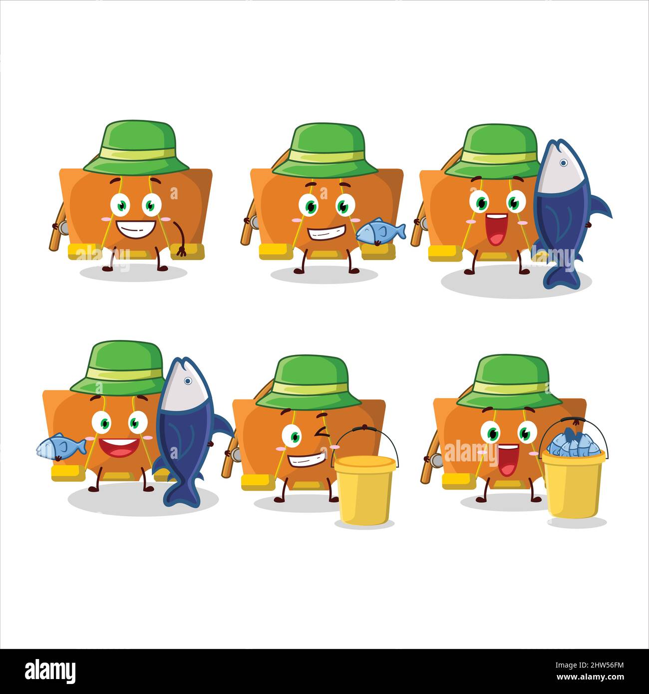 A fisherman orange binder clip cartoon picture catch a big fish. Vector ...