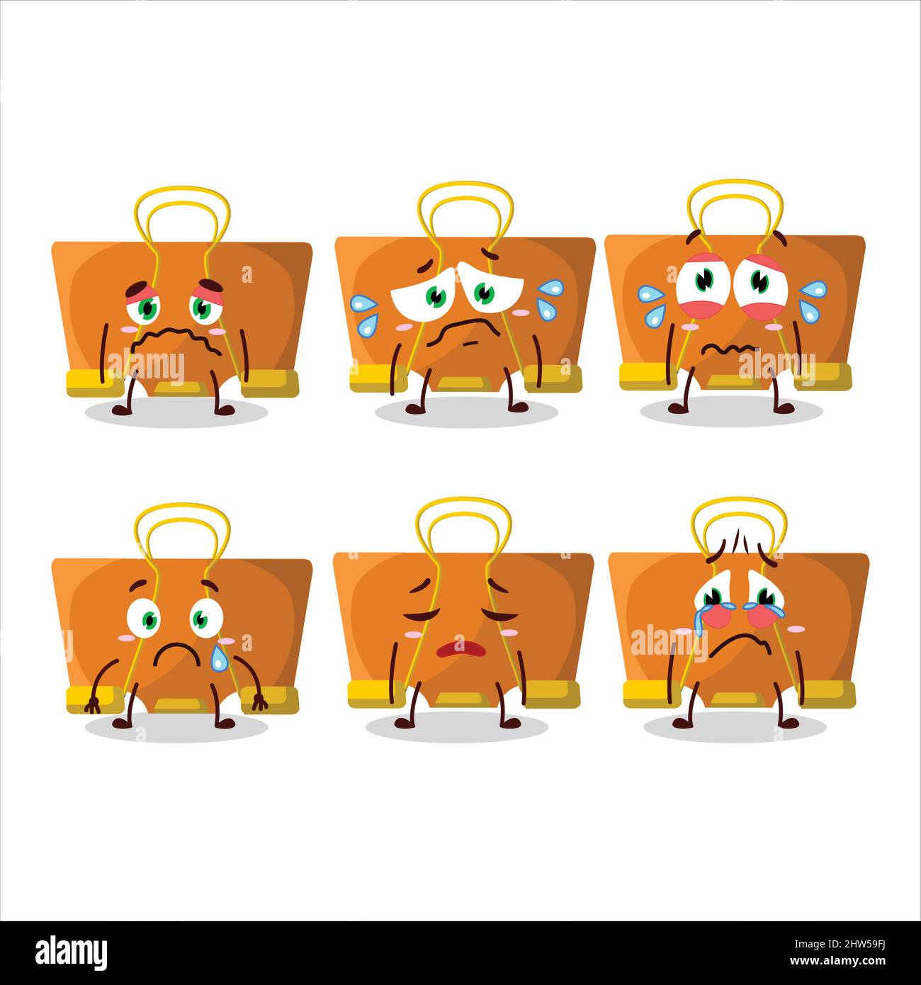 Orange binder clip cartoon character with sad expression. Vector ...
