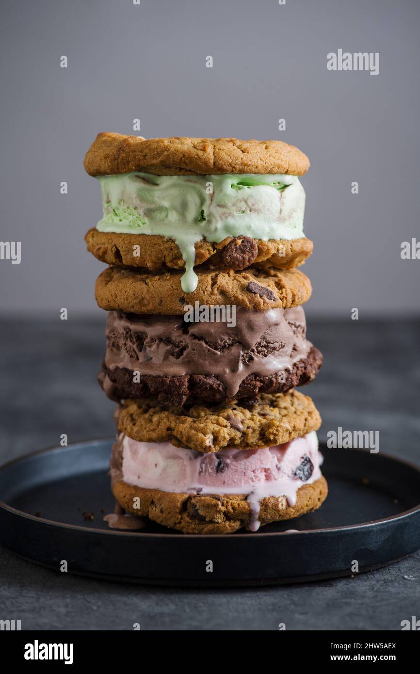 Stack of ice cream sandwiches on plate Stock Photo - Alamy