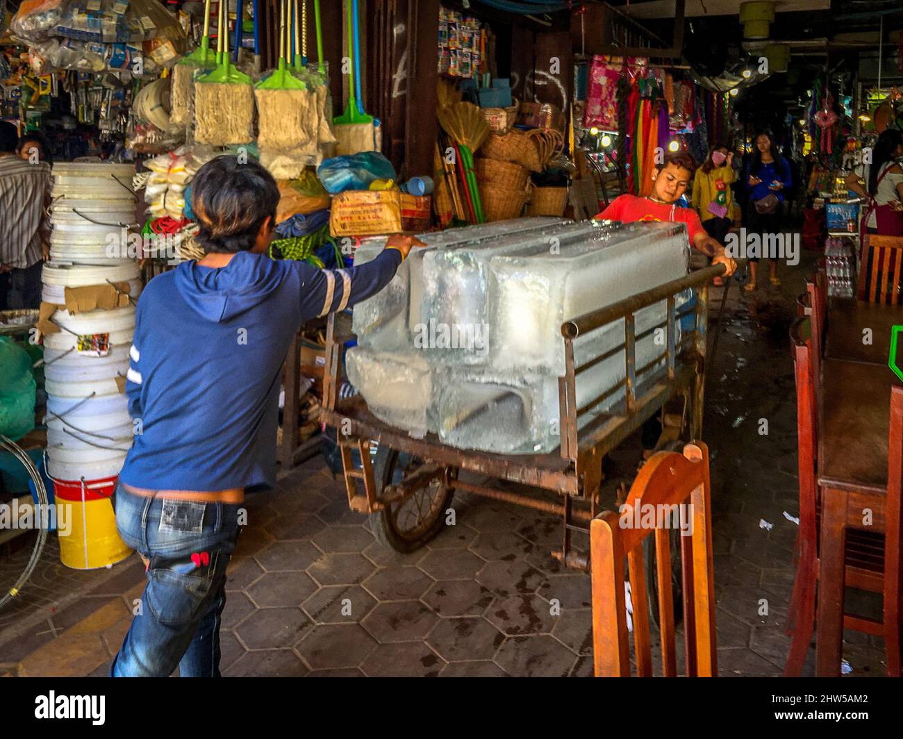 Block Ice delivery in Siem Reap for the tourists at restaurants ...