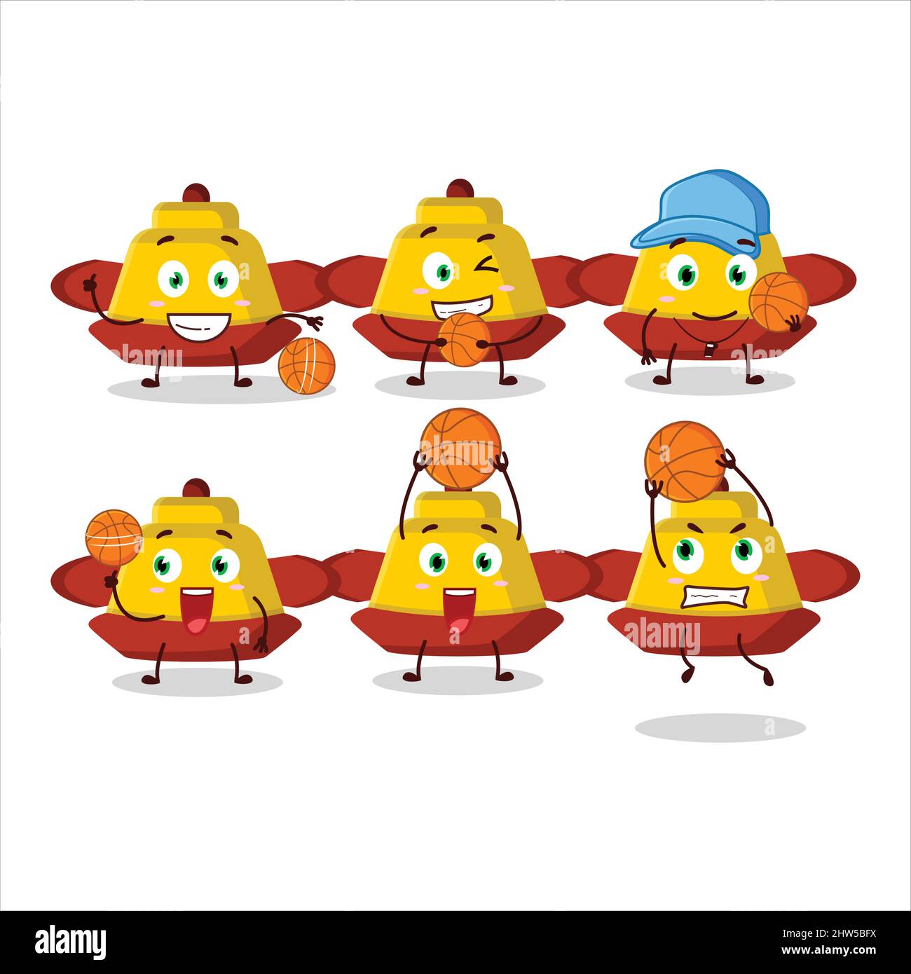 Talented yellow chinese hat cartoon character as a basketball athlete ...