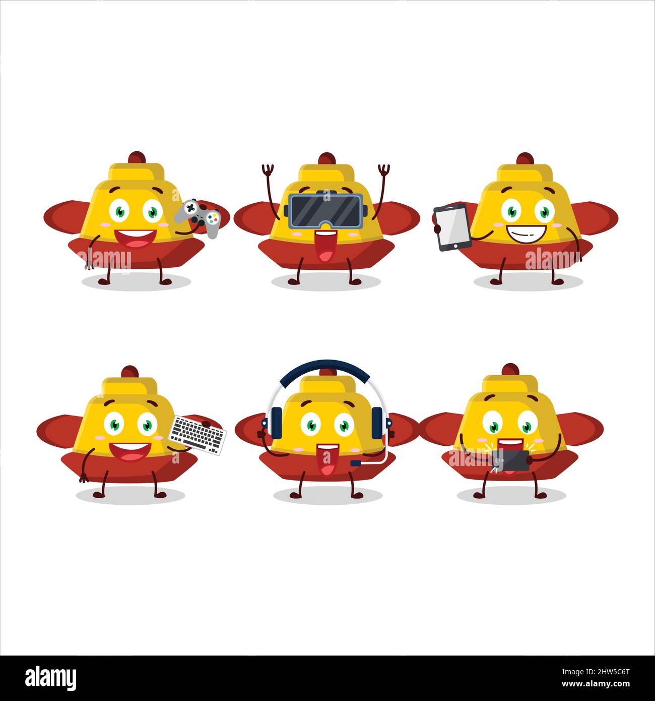 Yellow chinese hat cartoon character are playing games with various ...