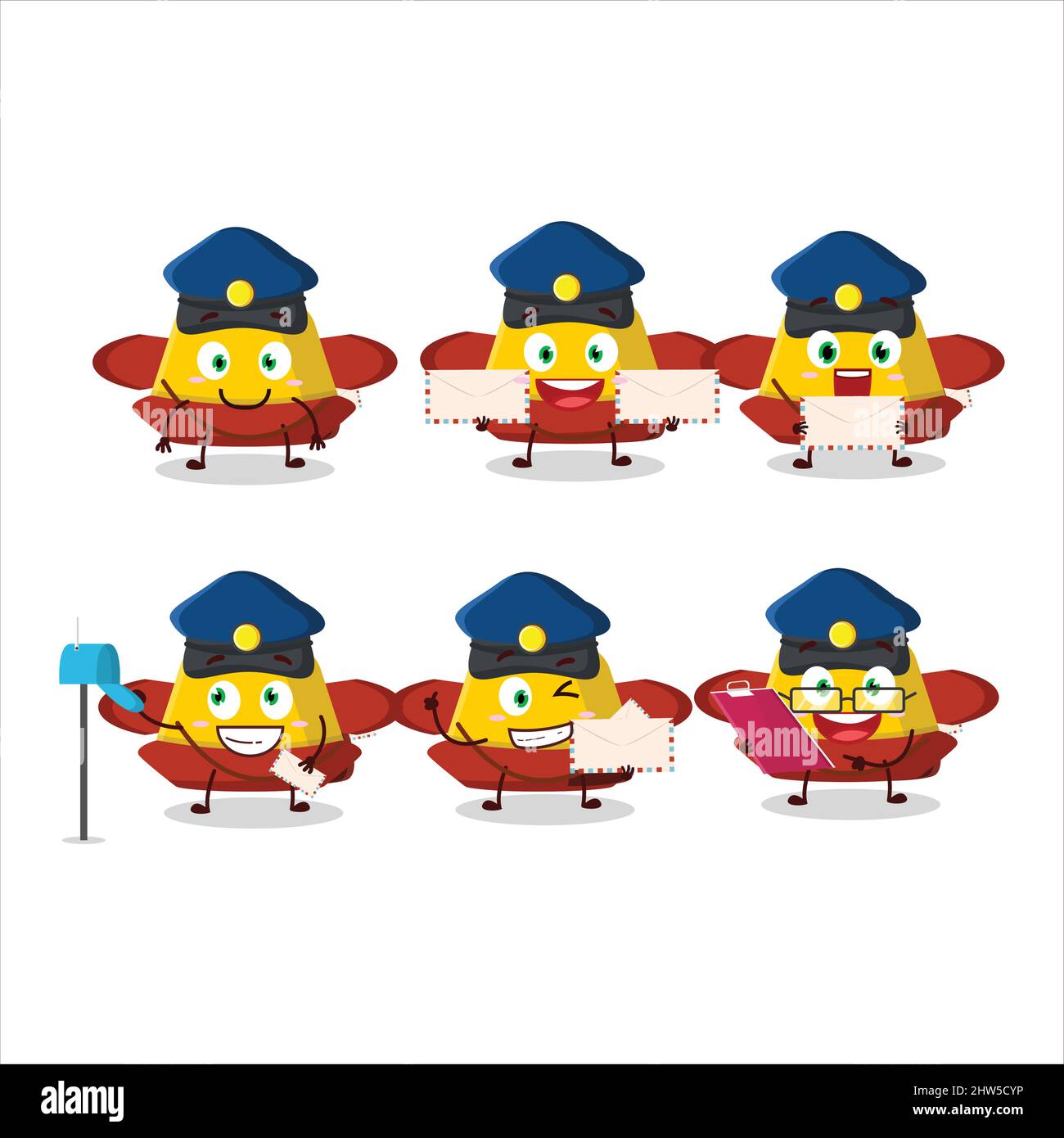 A picture of cheerful yellow chinese hat postman cartoon design concept ...