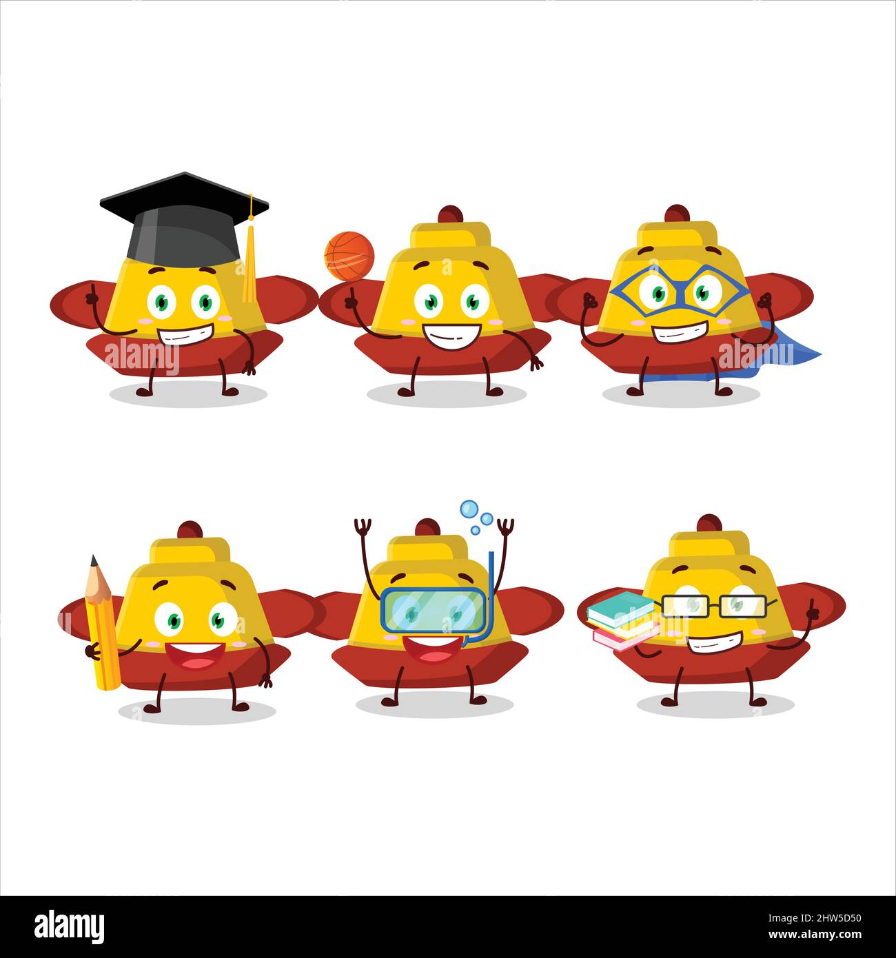 School student of yellow chinese hat cartoon character with various ...