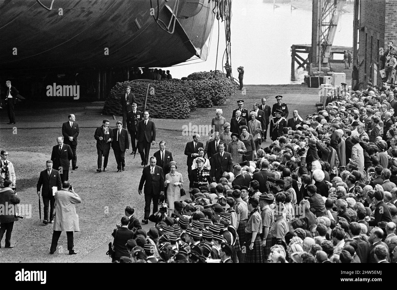 Queen Elizabeth II launching the Cunard Cruise Liner, The QE2 in the ...