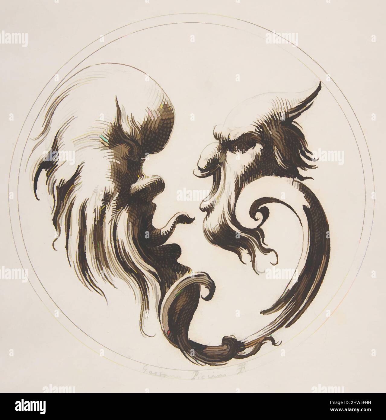 Art inspired by Two Grotesque Heads Facing One Another within a Circle ...