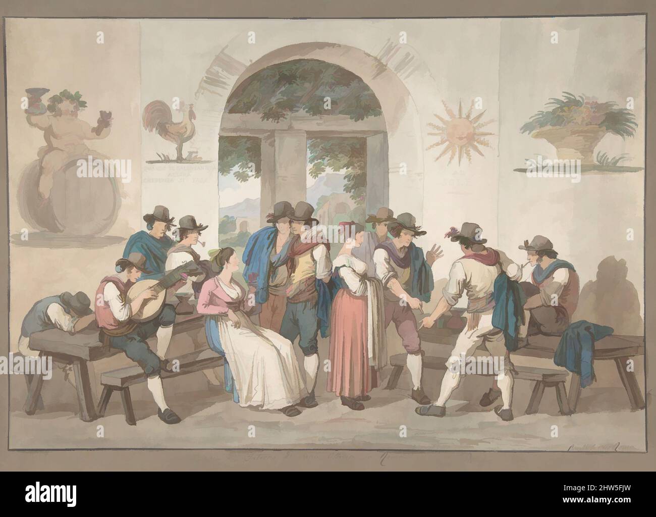 Art inspired by Interior of a Roman Inn, 1817., 1817, Watercolor over ...