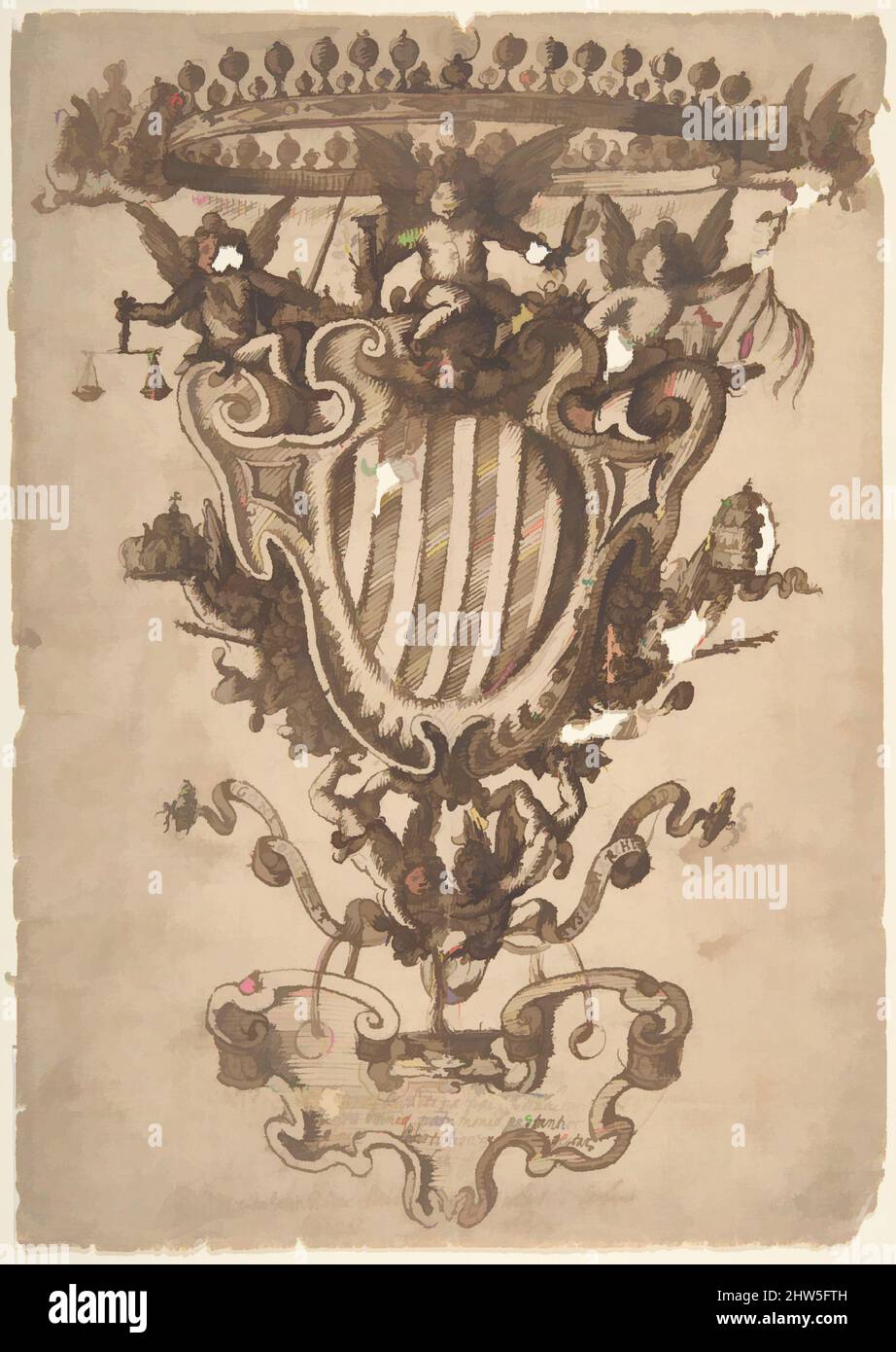 Art inspired by Design for a Coat of Arms, 17th century, Pen and brown ...
