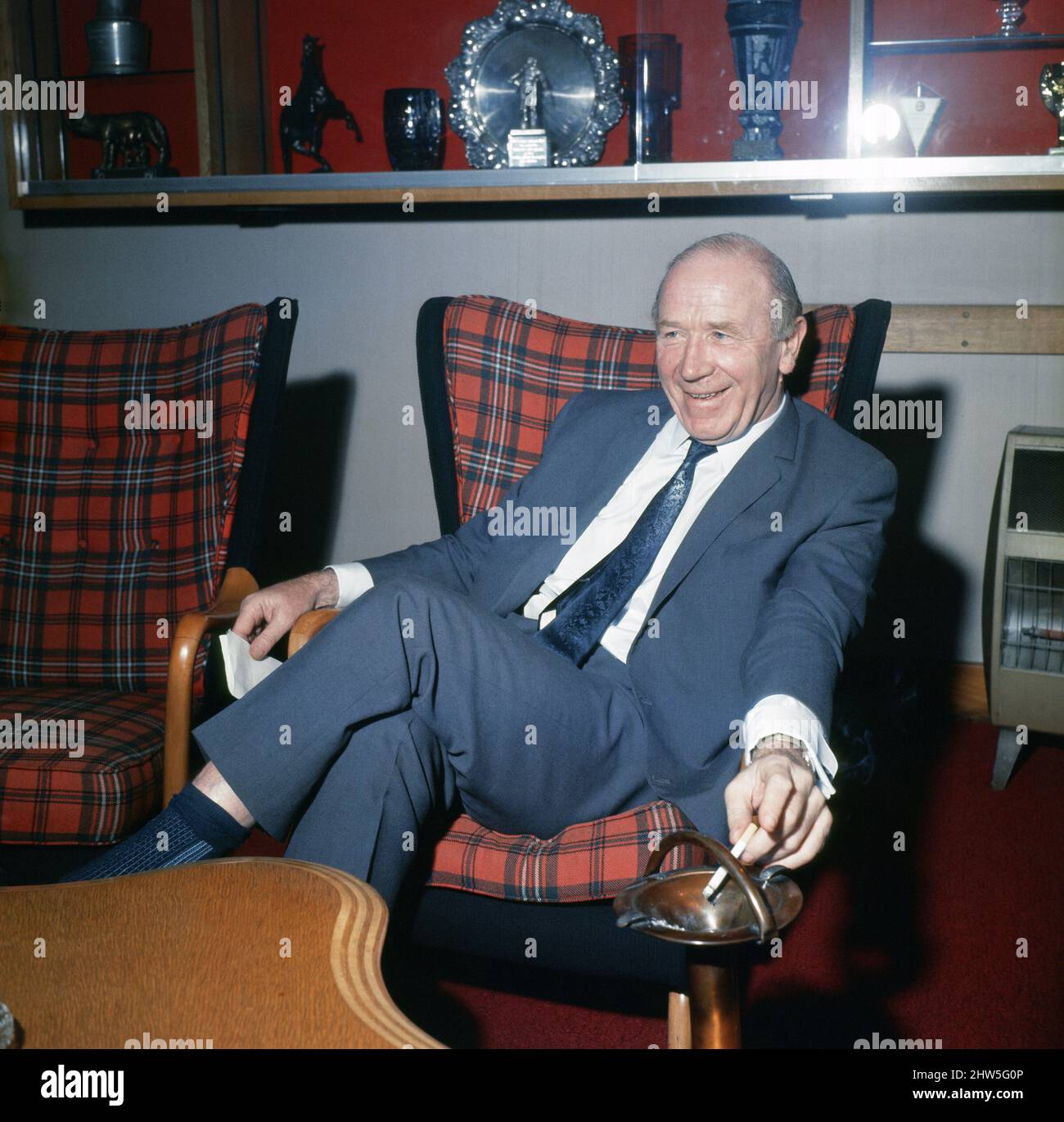 Manchester United boss Sir Matt Busby at his desk at Old Trafford.27th ...