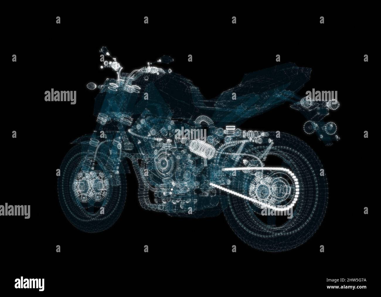 Abstract motorcycle consisting of glow points and lines. 3d ...