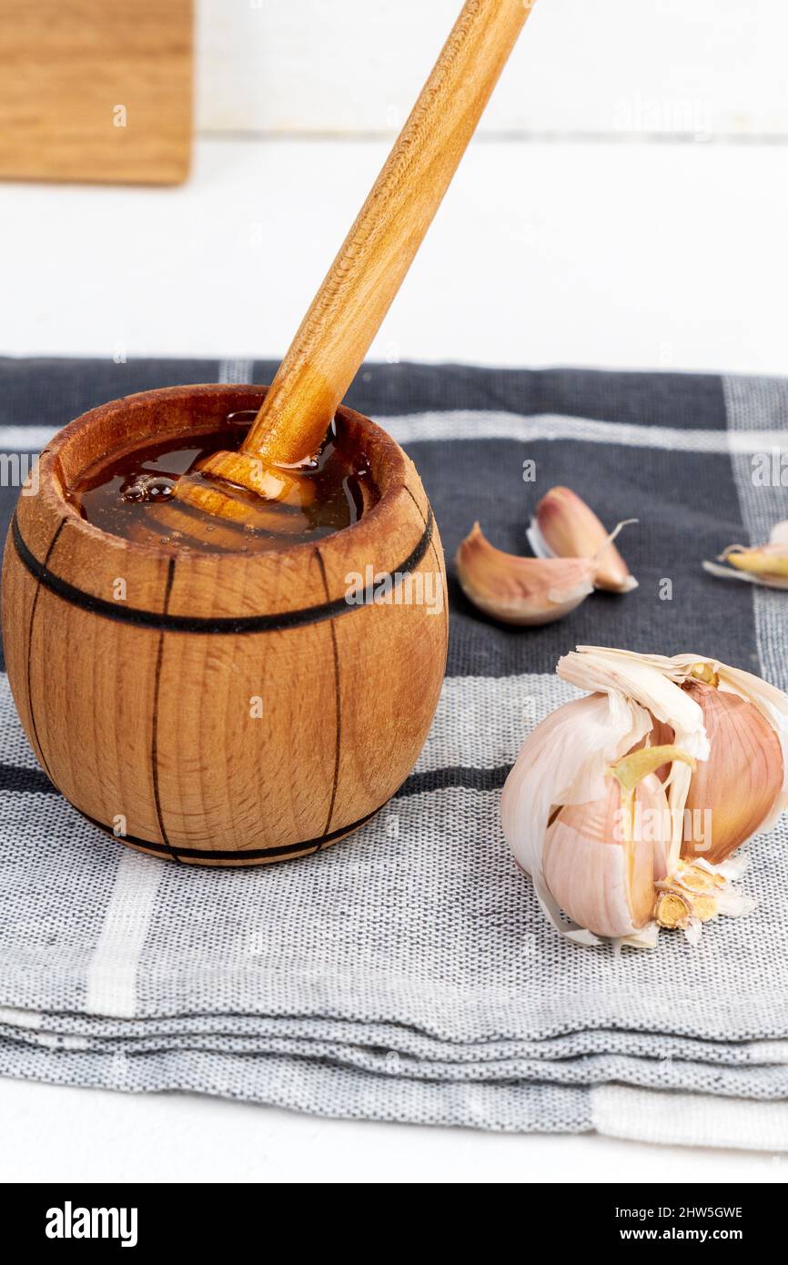 Fermented garlic cloves honey, a rich source of probiotics, white ...