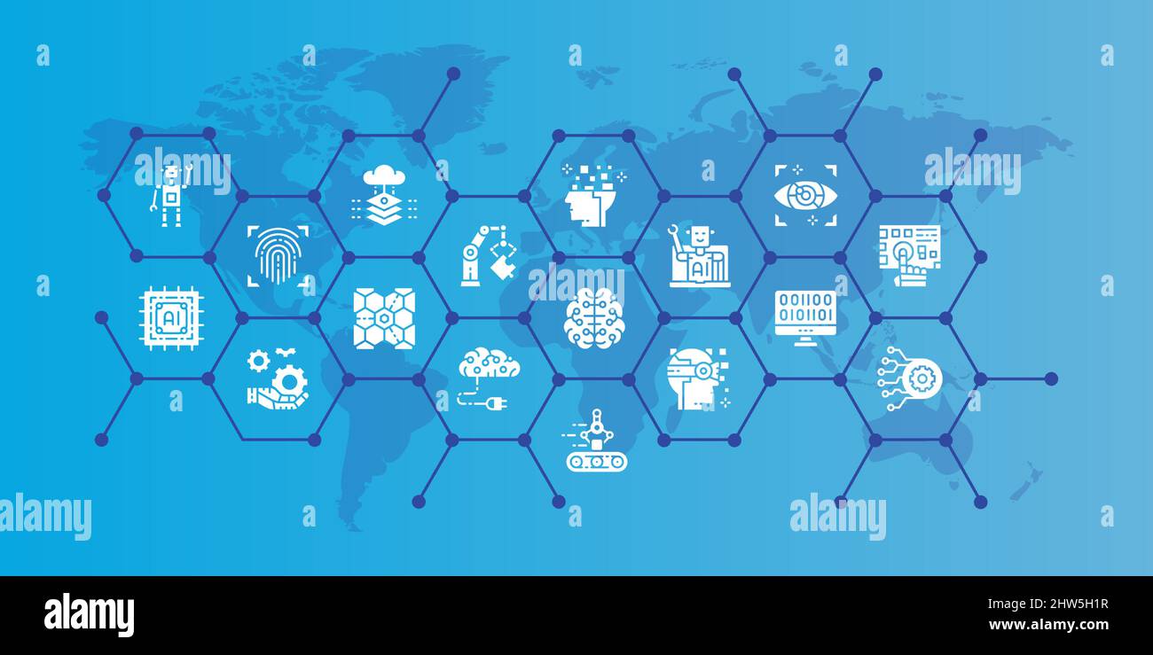 Artificial Intelligence editable icons design illustration. Robotics, Chatbot, Database, Big ...