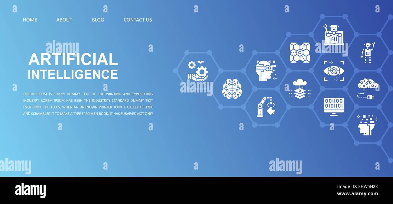 Artificial Intelligence landing page template. Robotics, Chatbot, Database, Big Data Mobile ...