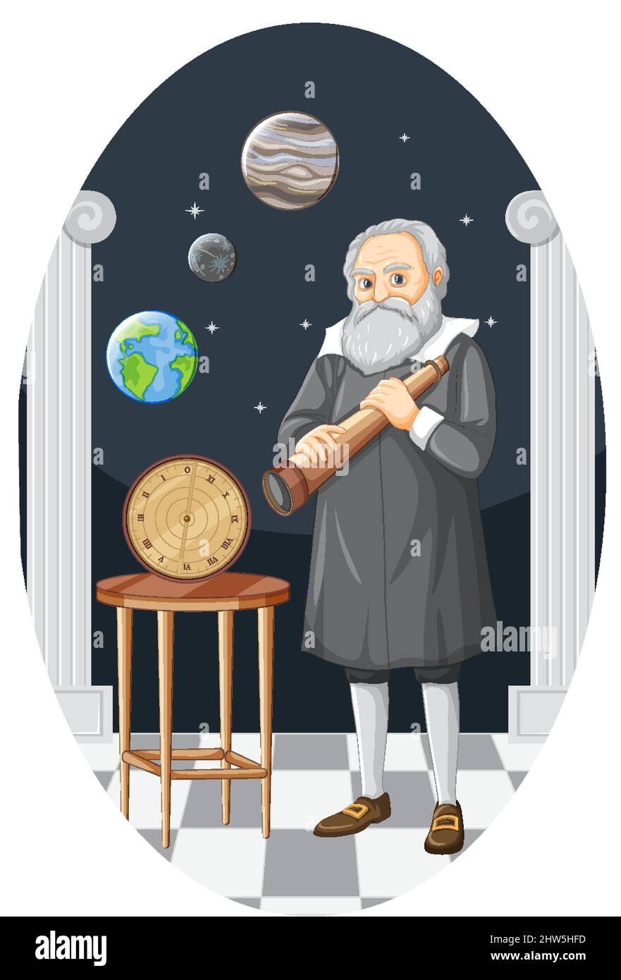 Portrait Of Galileo Galilei In Cartoon Style Illustration Stock Vector Image And Art Alamy