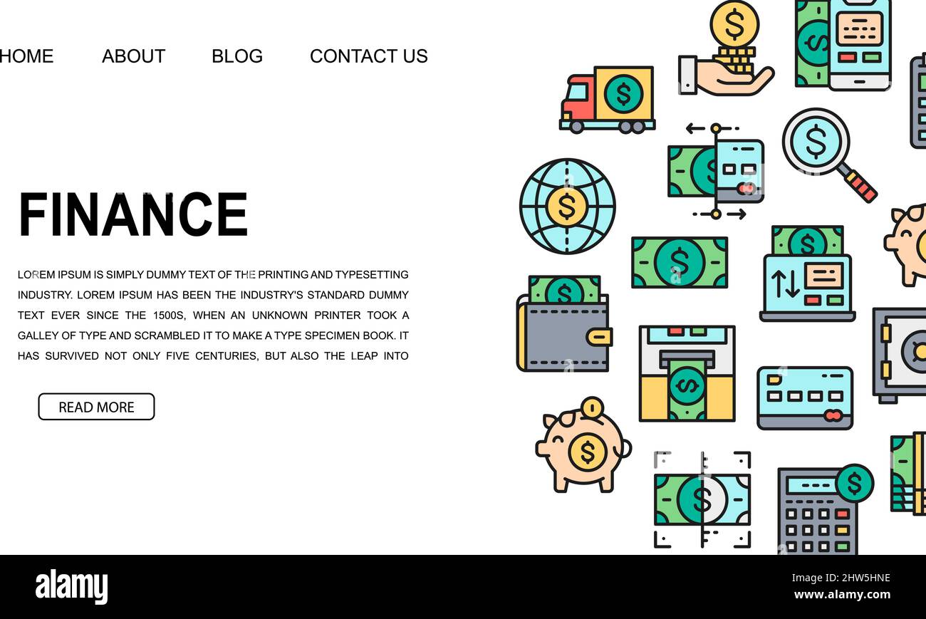 Money and Banking landing page design template. Credit Card, Currency ...