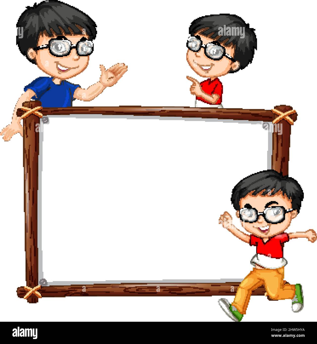 Board template with happy asian boy illustration Stock Vector Image ...