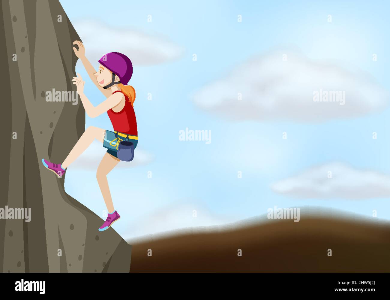 Rock climbing scene with woman climbing alone illustration Stock Vector ...