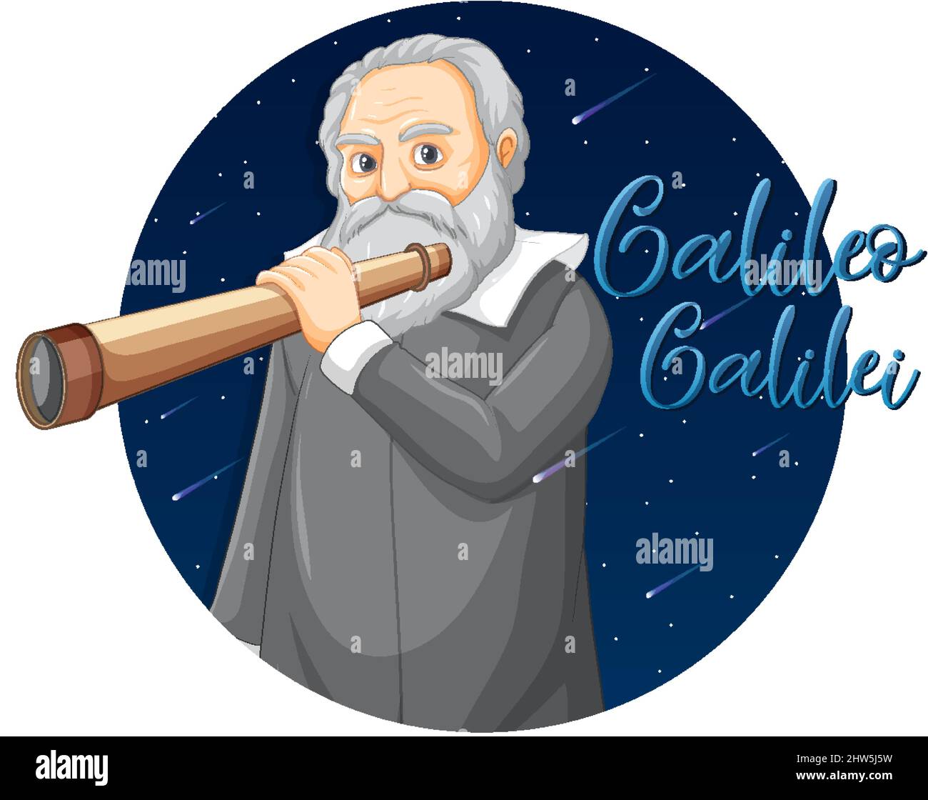 Portrait Of Galileo Galilei In Cartoon Style Illustration Stock Vector Image And Art Alamy