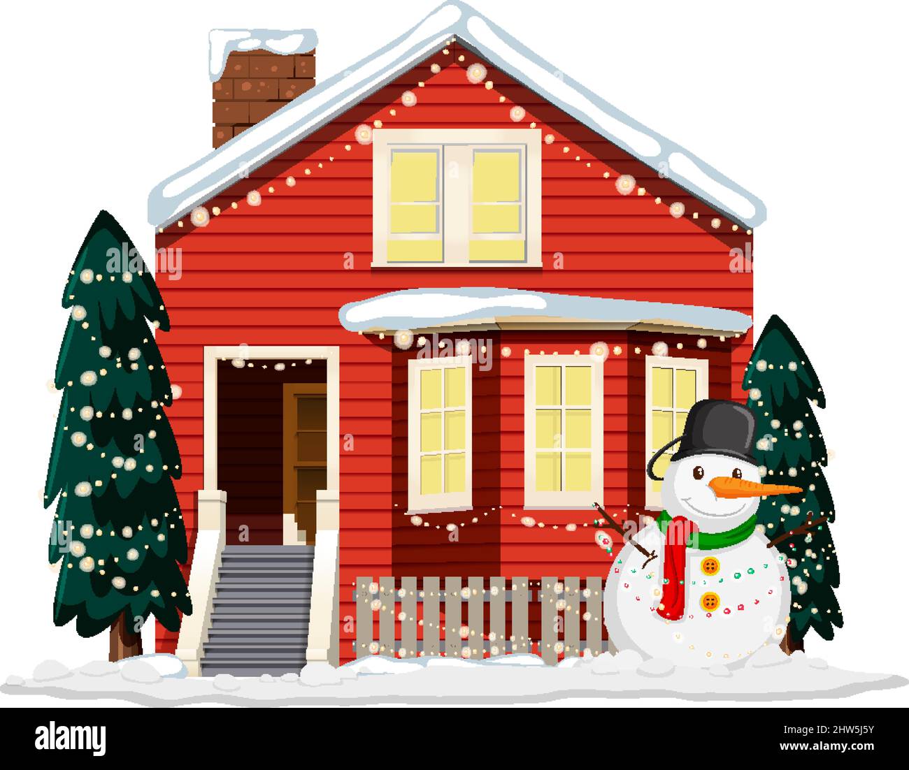 Christmas decorated house with a snowman illustration Stock Vector ...