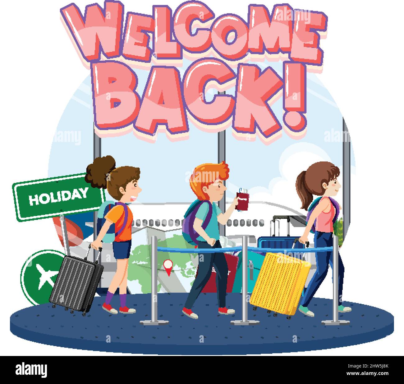Welcome Back typography design with passengers illustration Stock ...