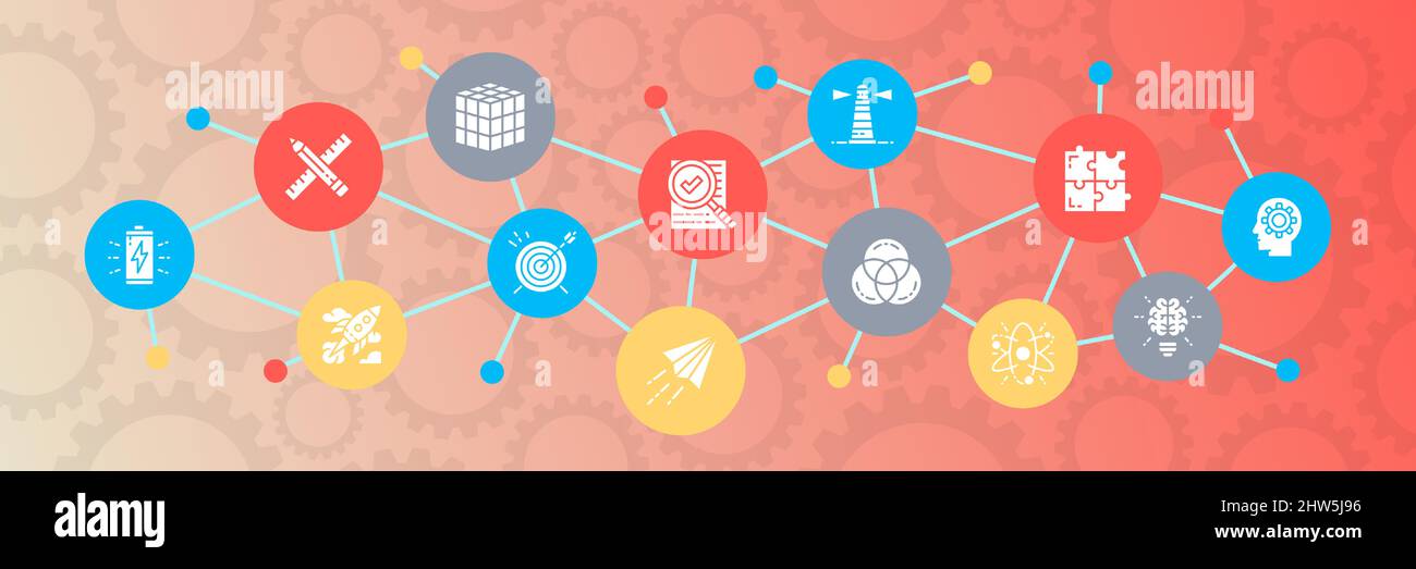 Creative web banner with white icons set. Innovation, startup, artwork ...