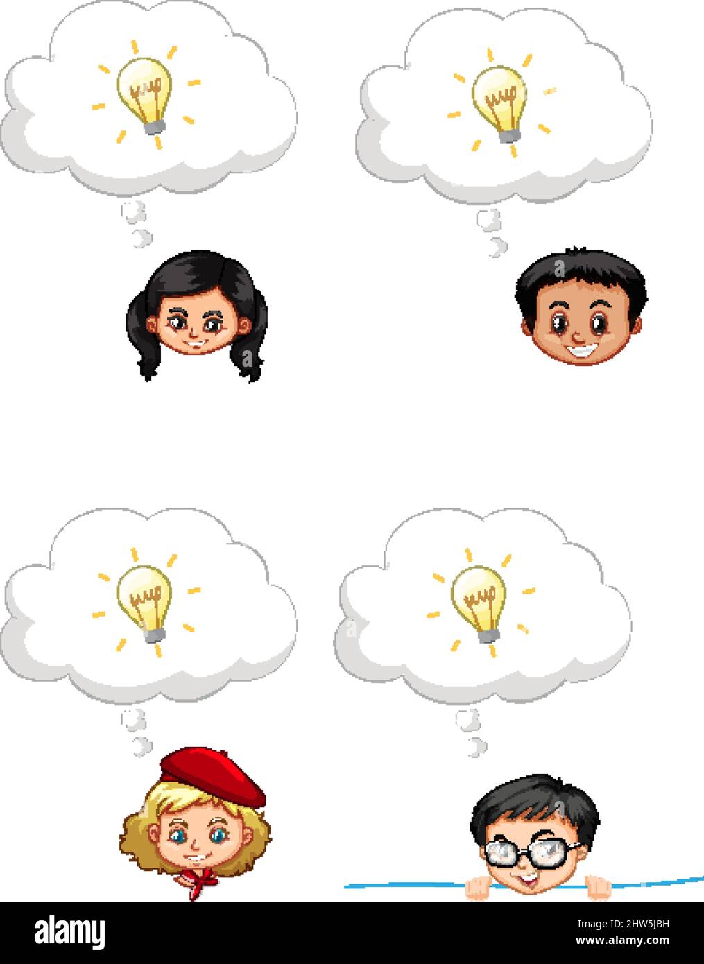 A Set of kids head thinking on white background illustration Stock ...