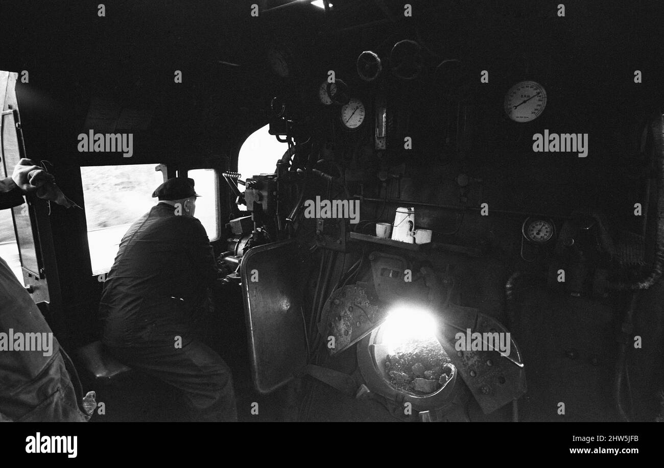 A view from the footplate of locomotive number 34021. A Bulleid Pacific ...