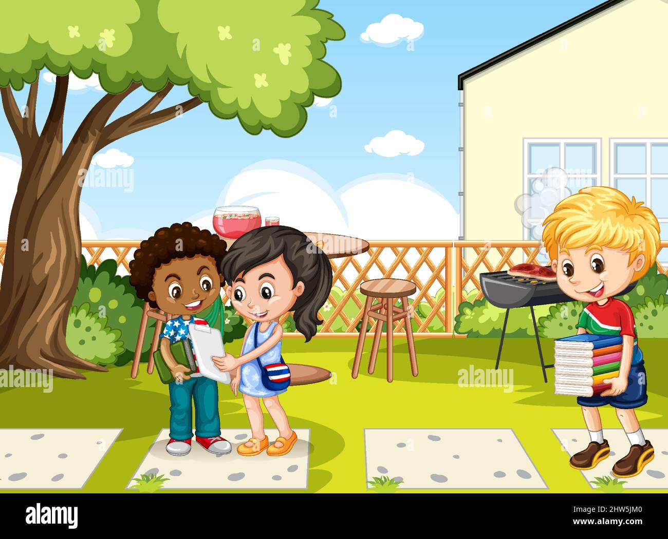 Many kids playing in the garden illustration Stock Vector Image & Art ...