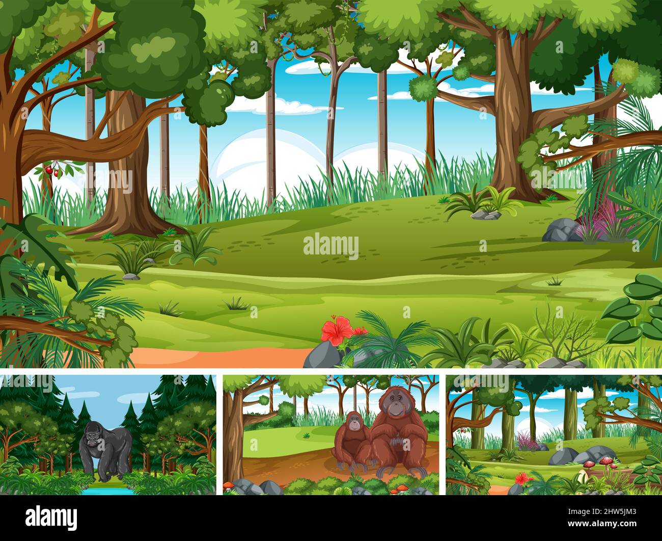 Scene with wild animals in the forest illustration Stock Vector Image ...