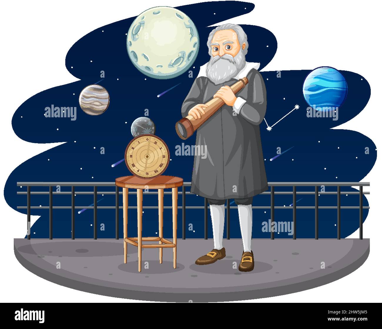Portrait of Galileo Galilei in cartoon style illustration Stock Vector ...