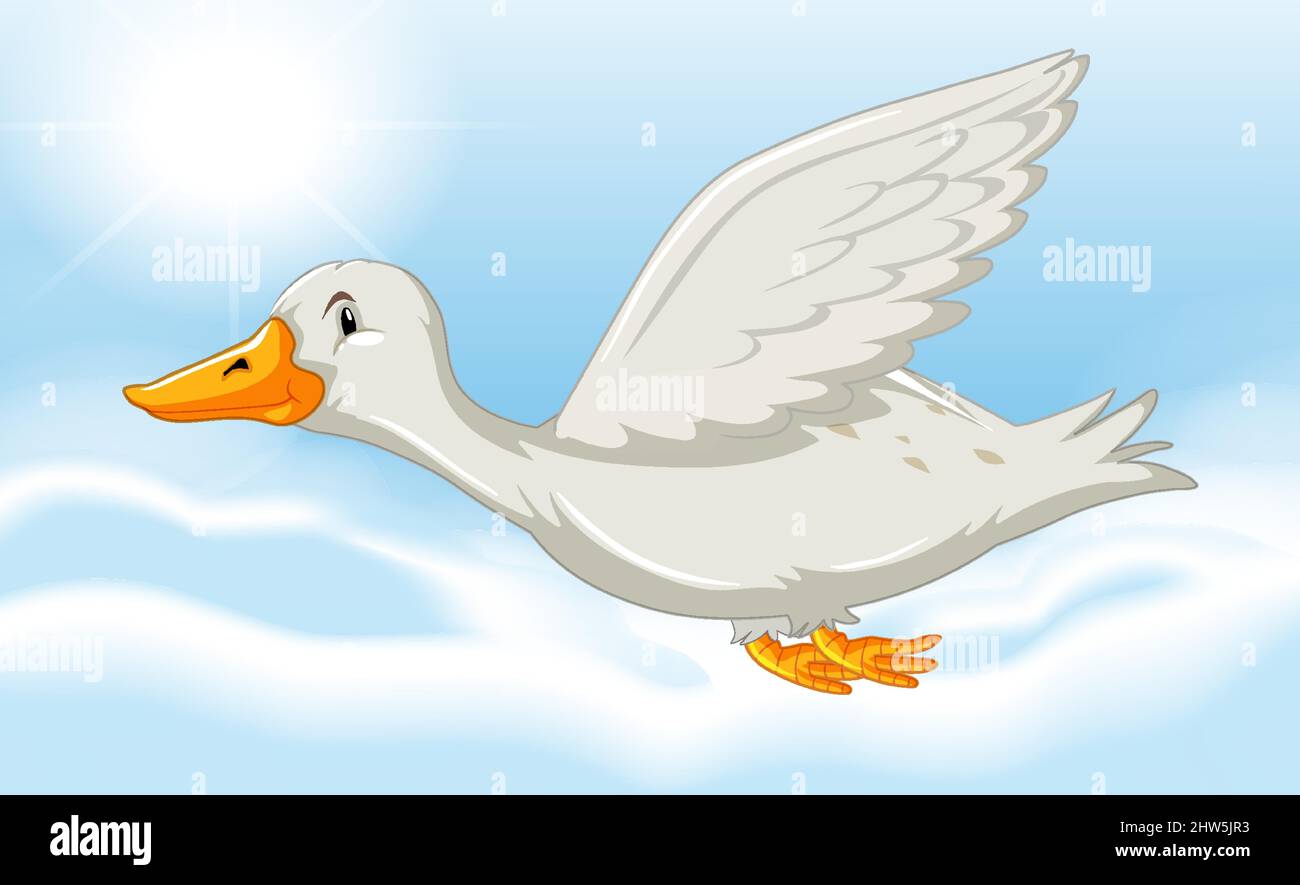White duck flying in blue sky illustration Stock Vector Image & Art - Alamy
